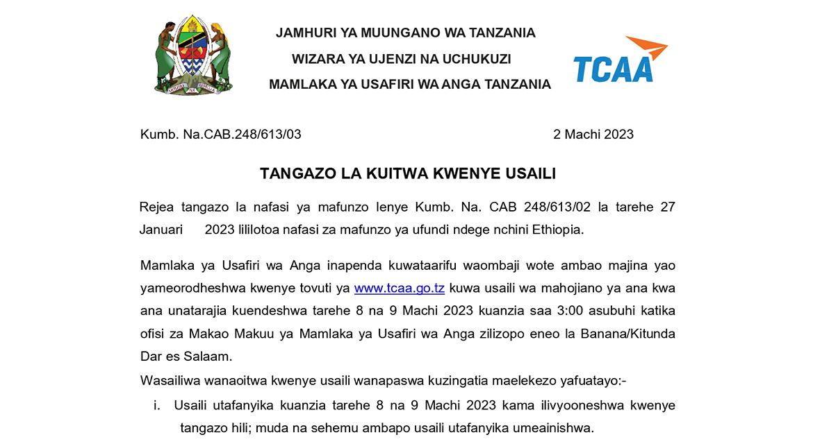TCAA: Tanzania Civil Aviation Authority
